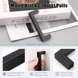 KNOBWELL Matte Black Square Cabinet Pulls Stainless Steel Modern Handl